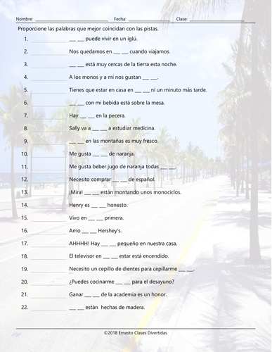 Articles Matching Spanish Worksheet | Teaching Resources