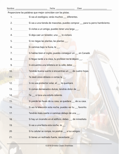 Conditional Sentences Types 0 and 1 Matching Spanish Worksheet ...