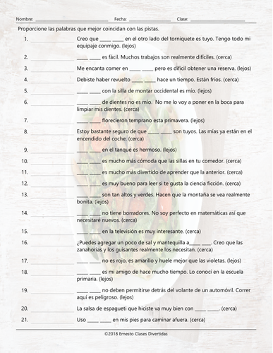 Demonstrative Adjectives Matching Spanish Worksheet | Teaching Resources