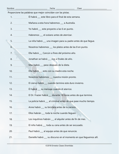 Future Perfect Tense Matching Spanish Worksheet | Teaching Resources