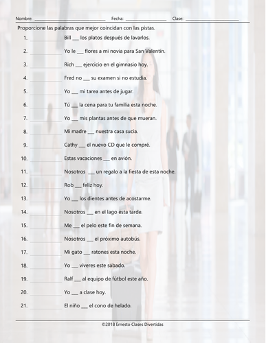 Future Simple Tense with Will Matching Spanish Worksheet | Teaching ...