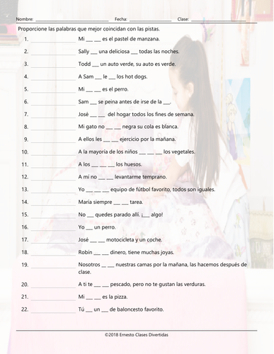Have, Do, Like, and Favorites Matching Spanish Worksheet | Teaching ...