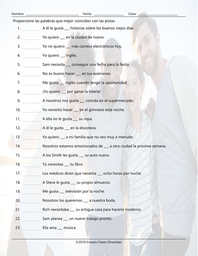 Infinitives Matching Spanish Worksheet | Teaching Resources