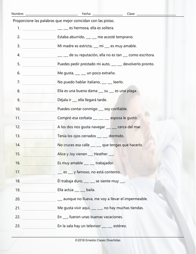 Linking Words and Connectors Matching Spanish Worksheet | Teaching ...