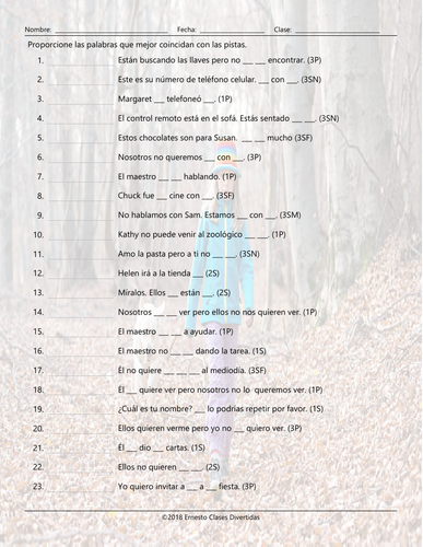 Object Pronouns Matching Spanish Worksheet | Teaching Resources