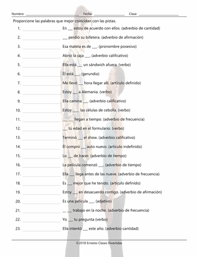 Parts of Speech Matching Spanish Worksheet | Teaching Resources