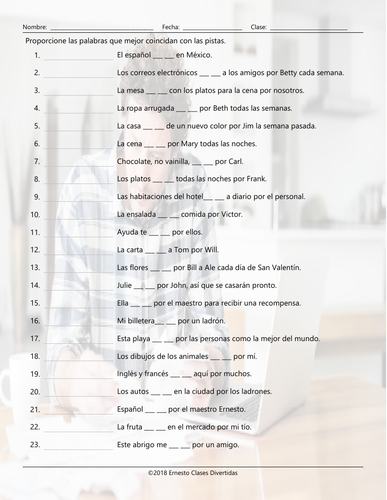 Passive versus Active Voice Matching Spanish Worksheet | Teaching Resources