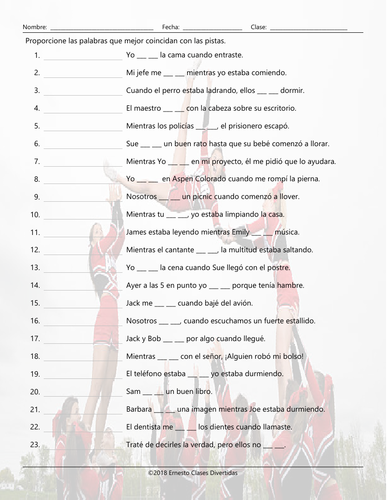 Past Continuous Tense Matching Spanish Worksheet | Teaching Resources