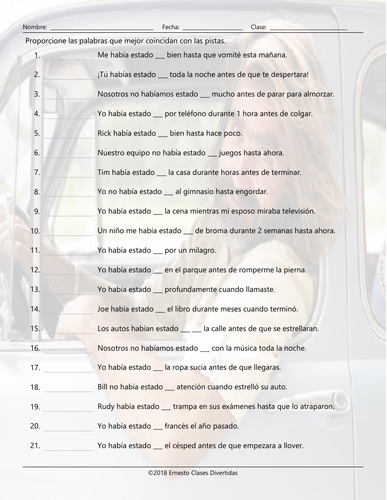 Past Perfect Continuous Tense Matching Spanish Worksheet | Teaching ...