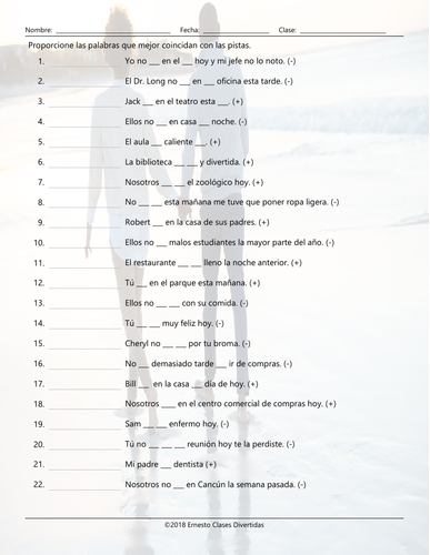 Past Simple with Verbs Estar and Ser Matching Spanish Worksheet ...