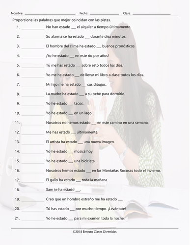 Present Perfect Continuous Tense Matching Spanish Worksheet | Teaching ...