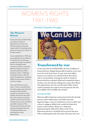 US Women's Rights Study Guide 1941-45 | Teaching Resources