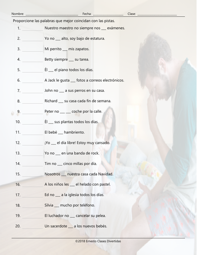 Present Simple Tense Matching Spanish Worksheet | Teaching Resources