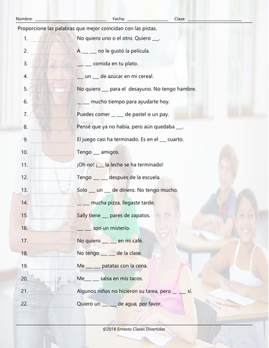 Quantifiers Matching Spanish Worksheet | Teaching Resources