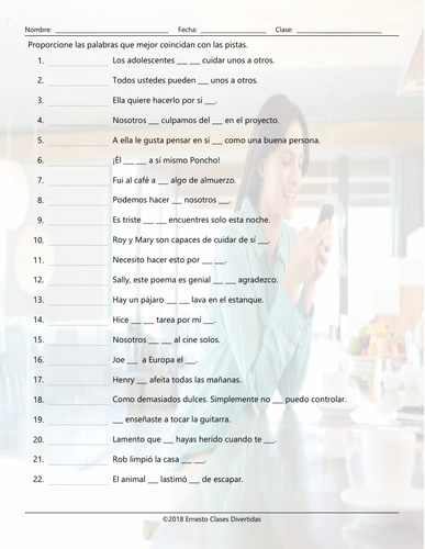 Reflexive and Reciprocal Pronouns Matching Spanish Worksheet | Teaching ...