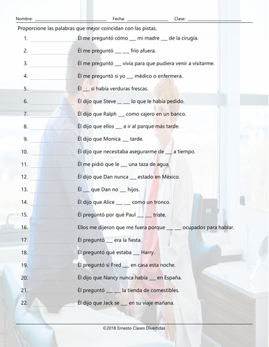 Reported Speech Matching Spanish Worksheet | Teaching Resources