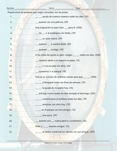 Subject Pronouns Matching Spanish Worksheet | Teaching Resources