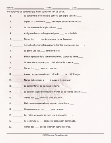 Body Parts Matching Spanish Worksheet | Teaching Resources
