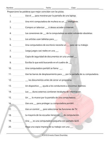 Computer Technology Matching Spanish Worksheet | Teaching Resources