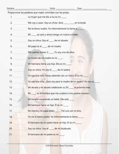 Family Members Matching Spanish Worksheet | Teaching Resources