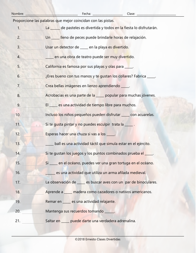Free Time and Hobbies Matching Spanish Worksheet | Teaching Resources