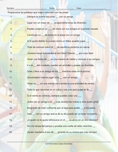 Friendship Activities Matching Spanish Worksheet | Teaching Resources