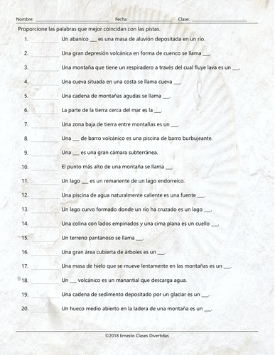 Geology and Planet Earth Matching Spanish Worksheet | Teaching Resources
