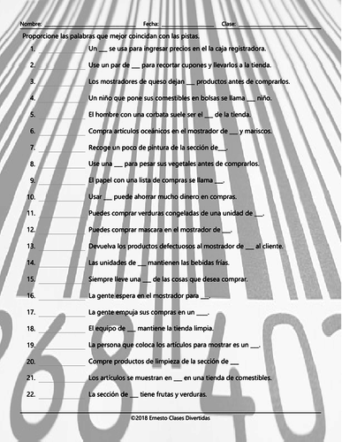 Grocery Shopping Matching Spanish Worksheet | Teaching Resources