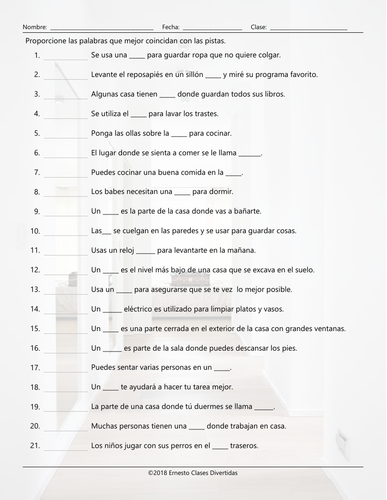 Houses, Rooms, Furniture, and Appliances Matching Spanish Worksheet ...