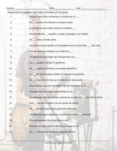 Jobs and Professions Matching Spanish Worksheet | Teaching Resources