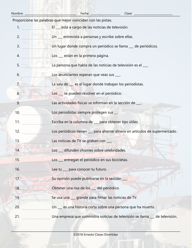 News Media Matching Spanish Worksheet | Teaching Resources