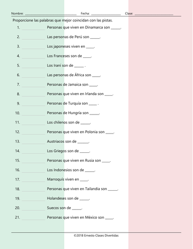 Origins and Nationalities Matching Spanish Worksheet | Teaching Resources
