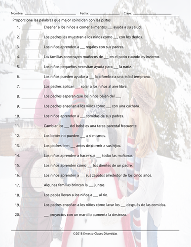 Parenting Activities Matching Spanish Worksheet | Teaching Resources