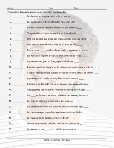 People Descriptions Matching Spanish Worksheet | Teaching Resources
