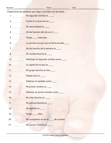 Personal Information Matching Spanish Worksheet | Teaching Resources