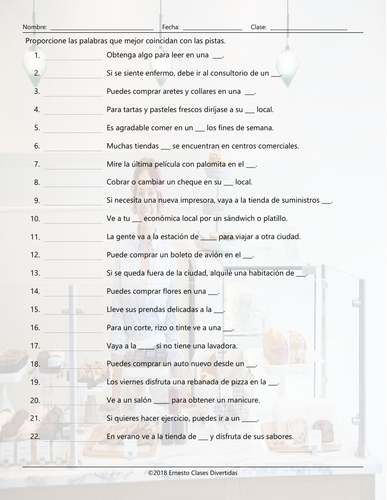 Places and Buildings Matching Spanish Worksheet | Teaching Resources