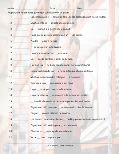 Running Errands and Having Things Done Matching Spanish Worksheet ...