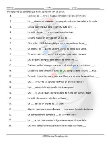 Technology and Gadgets Matching Spanish Worksheet | Teaching Resources