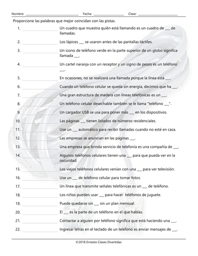 Telephones Matching Spanish Worksheet | Teaching Resources