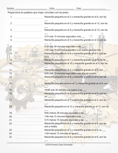 Telling Time Matching Spanish Worksheet | Teaching Resources