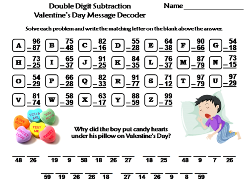Double Digit Subtraction Valentine's Day Math Activity: Message Decoder ...
