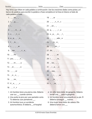 Advice Modals Missing Letters Spanish Worksheet | Teaching Resources