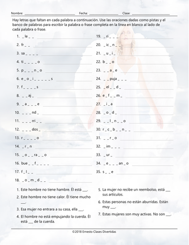 Antonyms and Opposite Actions Missing Letters Spanish Worksheet ...