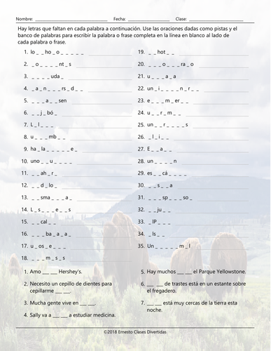 Articles Missing Letters Spanish Worksheet | Teaching Resources