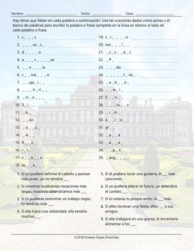 Conditional Sentences Type 2 Missing Letters Spanish Worksheet ...