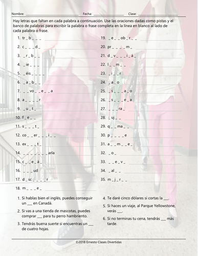 Conditional Sentences Types 0 and 1 Missing Letters Spanish Worksheet ...