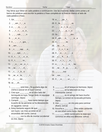 Demonstrative Adjectives Missing Letters Spanish Worksheet | Teaching ...