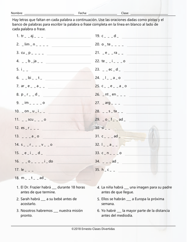 Future Perfect Tense Missing Letters Spanish Worksheet | Teaching Resources