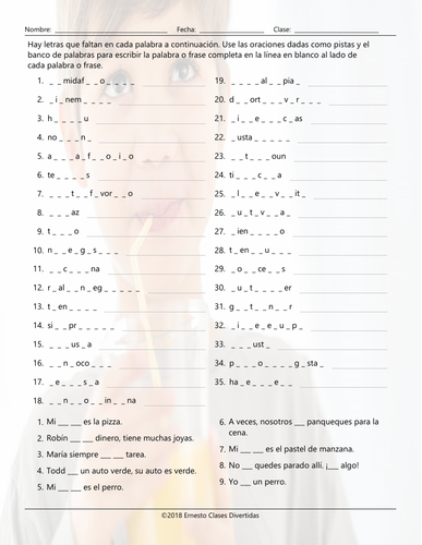 Have, Do, Like, and Favorites Missing Letters Spanish Worksheet ...