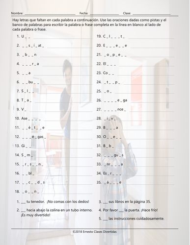 Imperative Verbs Missing Letters Spanish Worksheet | Teaching Resources